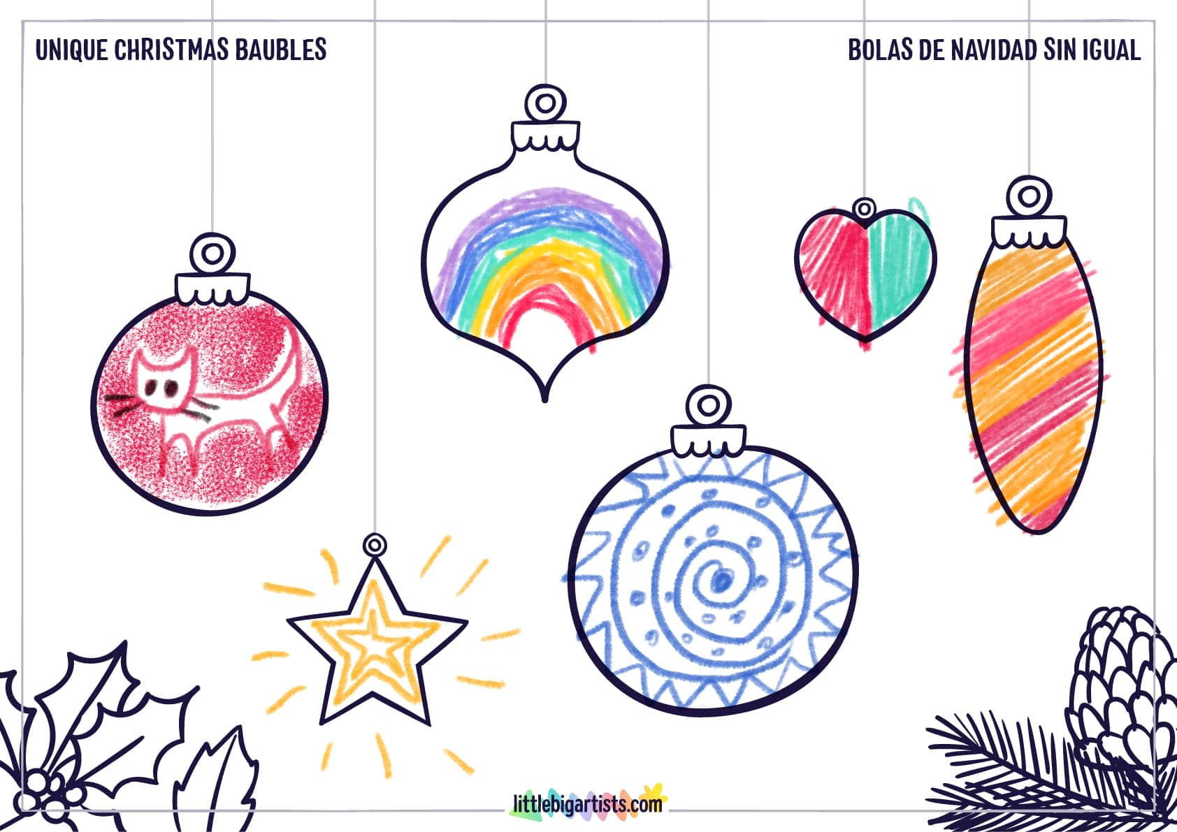 Unique Christmas Baubles Creativity Worksheet - Little Big Artists